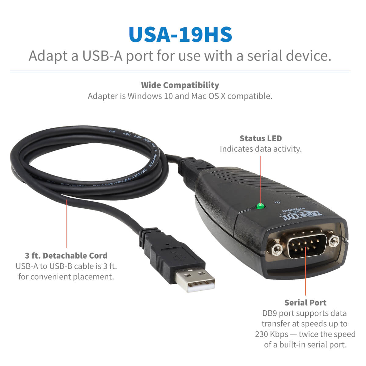 Adaptador Keyspan Tripp Lite De Alta Velocidad Usb A Serial Usa-19Hs